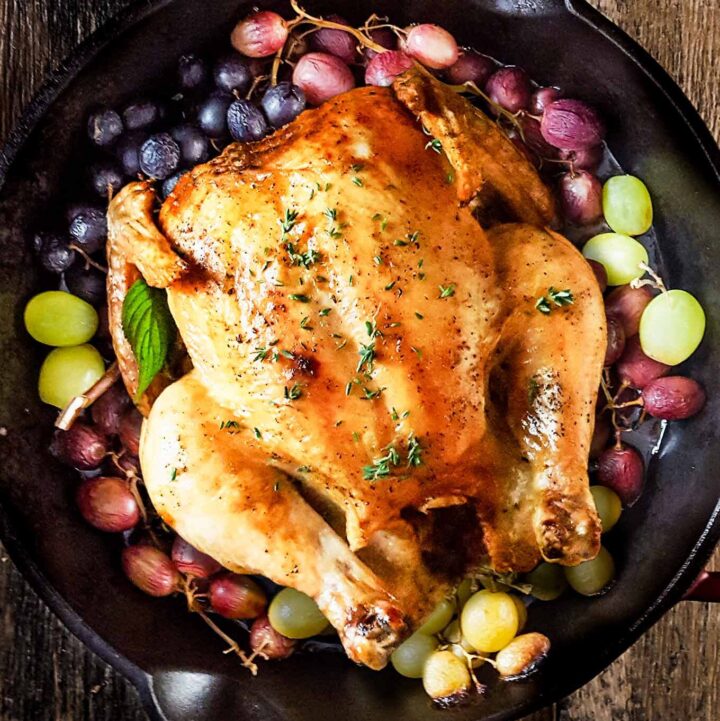 Chicken with roasted grapes & honey-herb butter