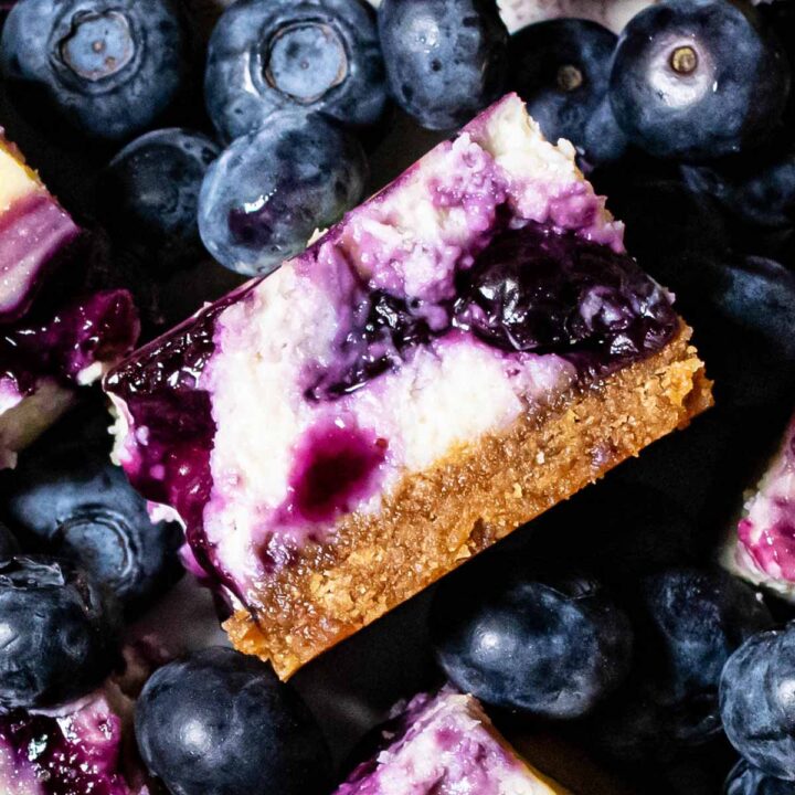 Blueberry cheesecake bars with graham cracker crust