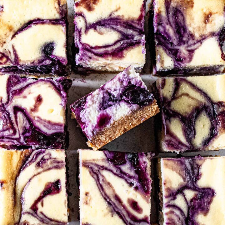 Blueberry cheesecake bars with graham cracker crust